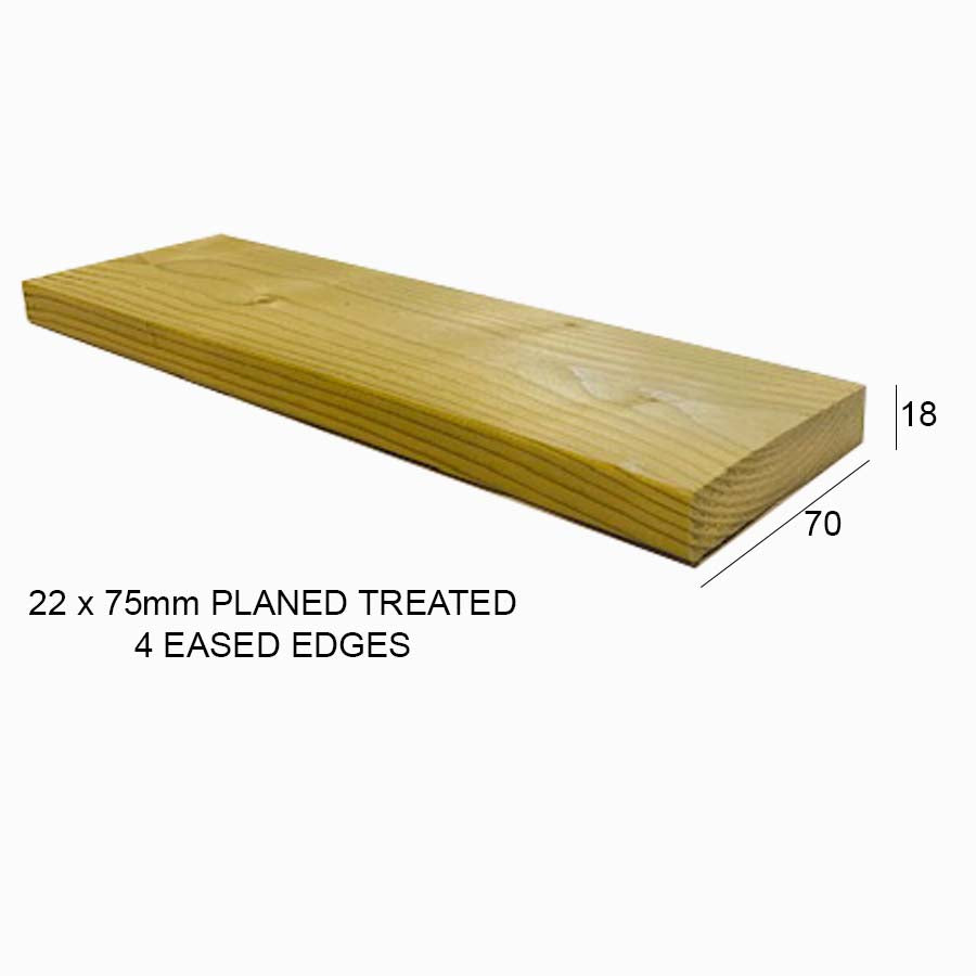 22mm x 75mm Planed Treated Boards (Finish 70mm x 18mm) : £ 1.49 per me